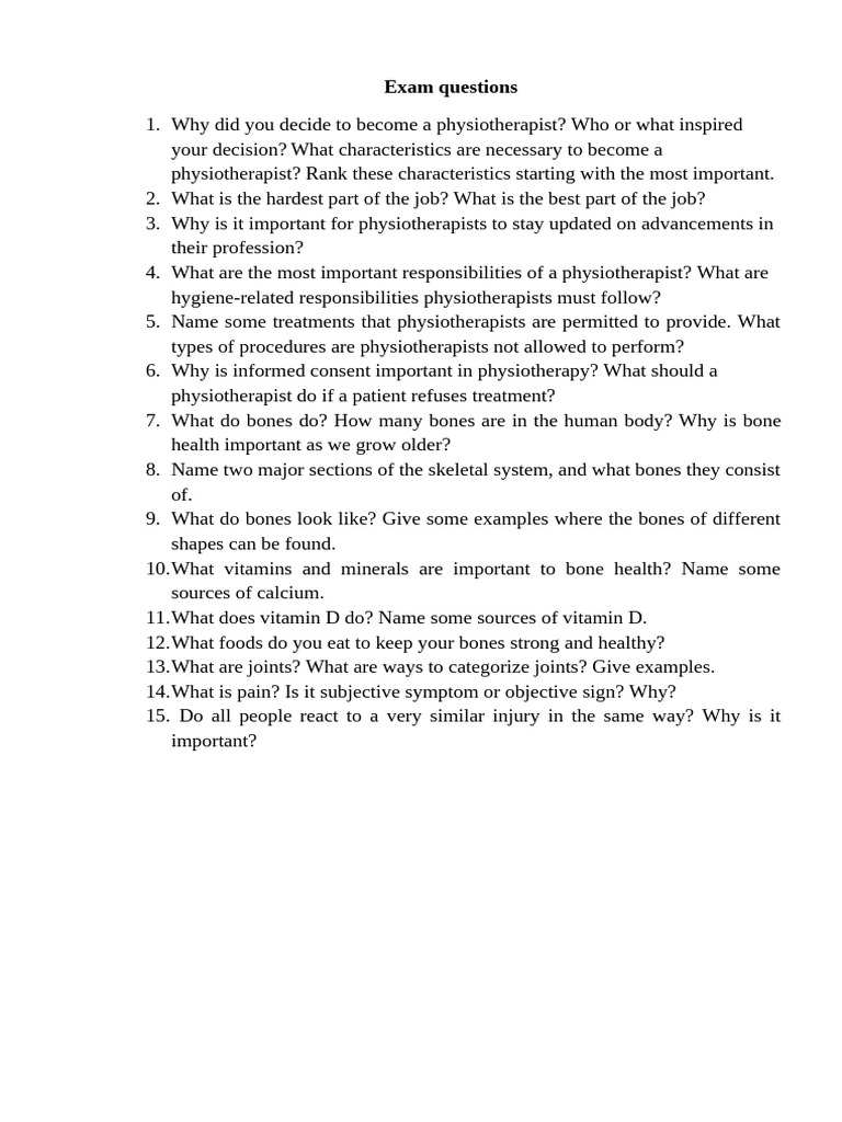 Peat Exam Questions for Physiotherapy | PDF