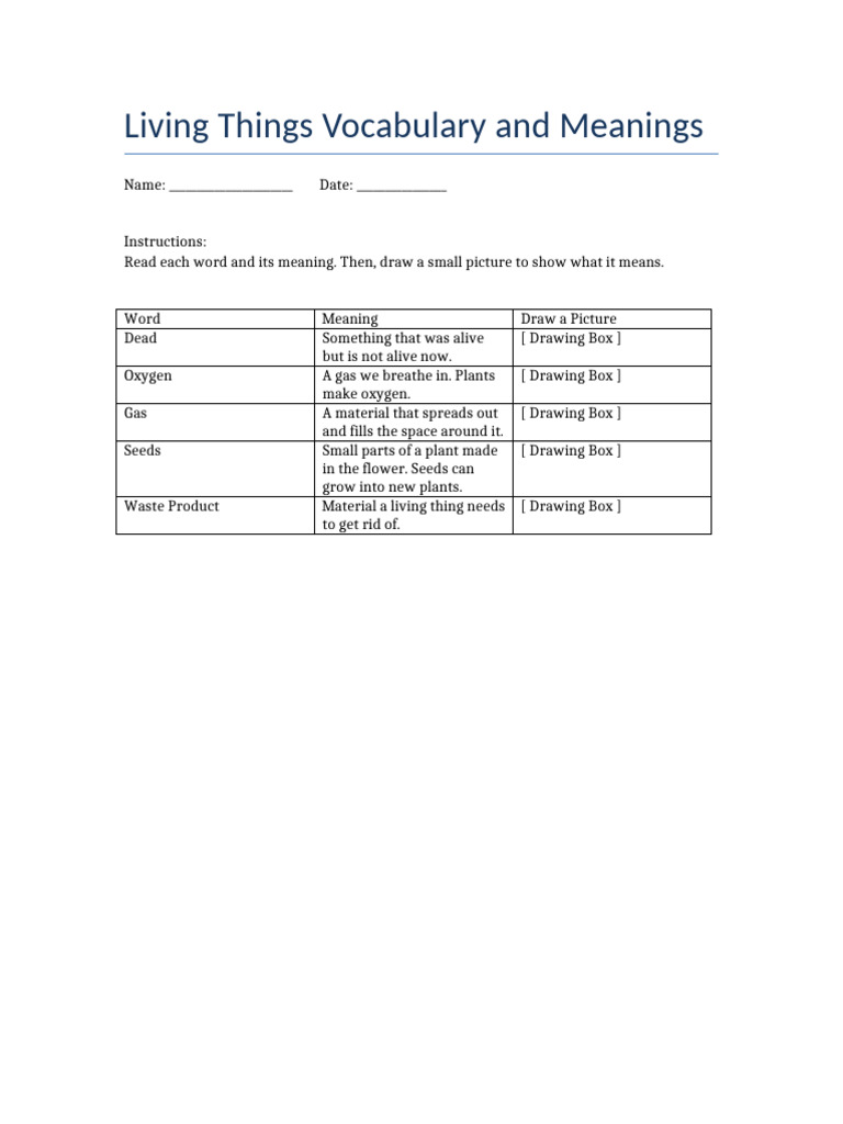 Living Things Vocabulary Meanings | PDF