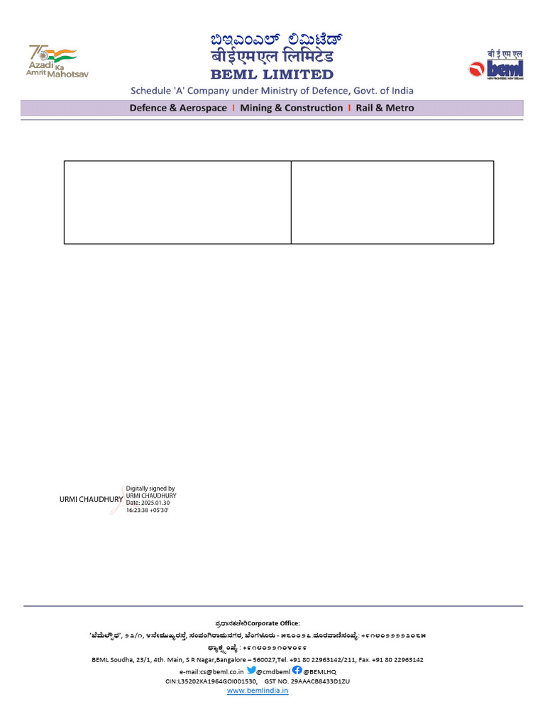 Symbol: BEML Scrip Code: 500048: CS/SE/TW/554 | PDF