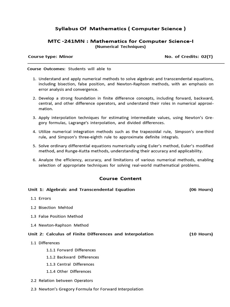 B.Sc Mathematics Syllabus Overview | PDF | Numerical Analysis | 2 D ...