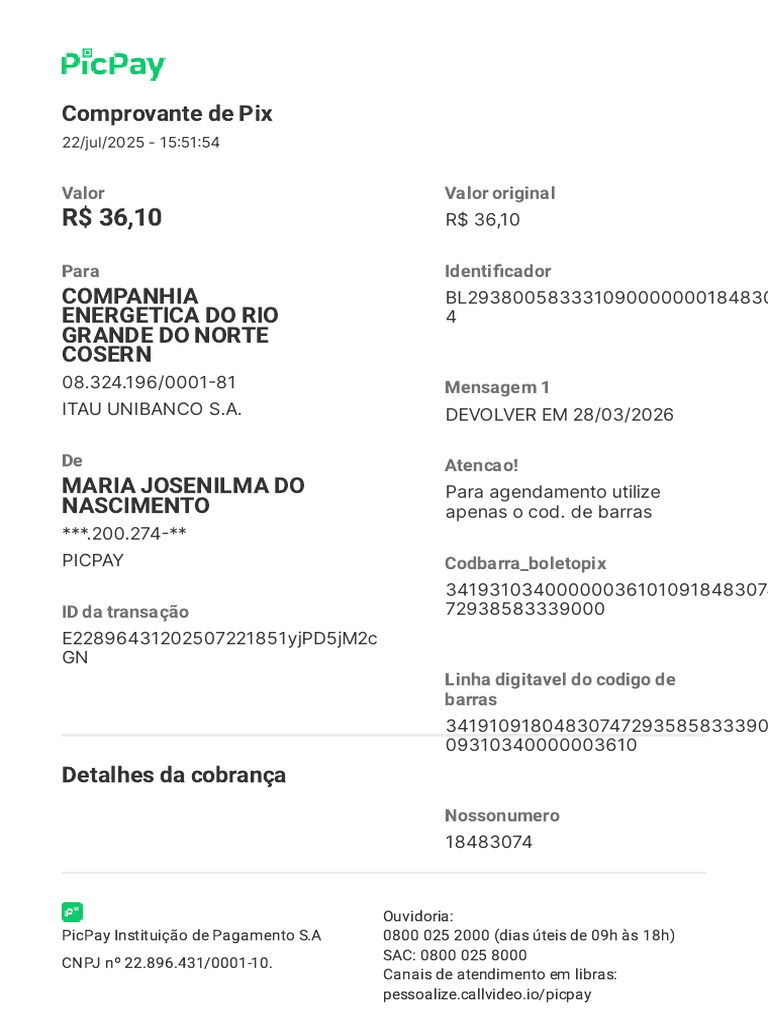 Comprovante Picpay PIX 22072025164253 | PDF