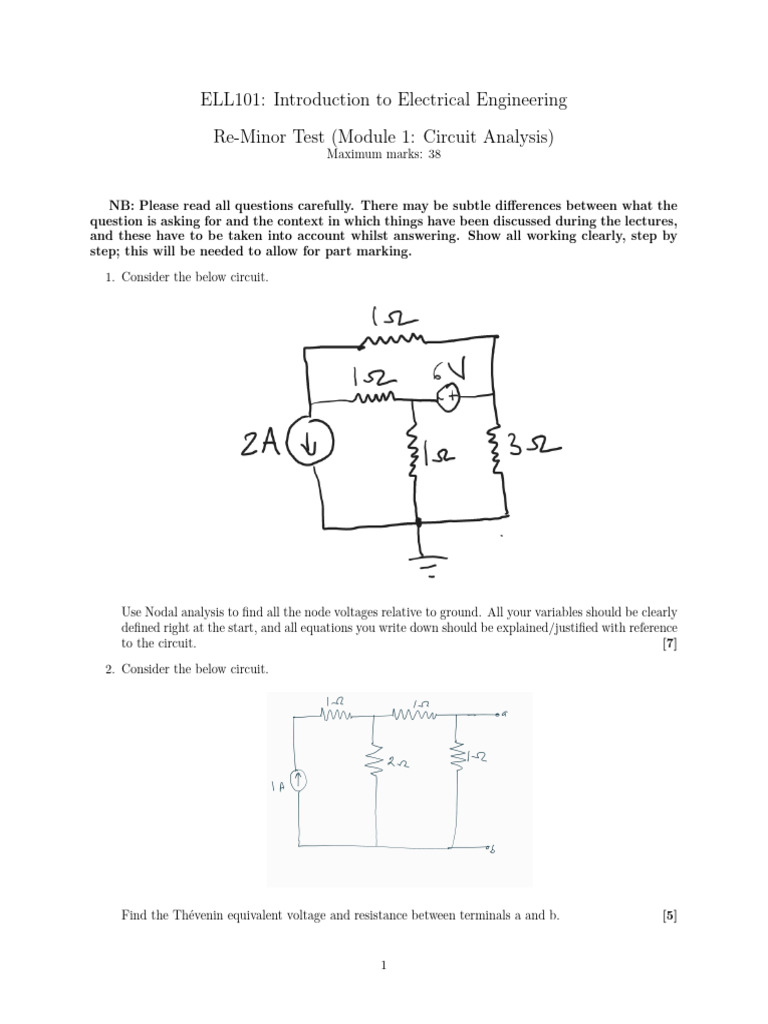 ELL101 ReMinorModule1+Solutions | PDF | Electrical Network | Capacitor