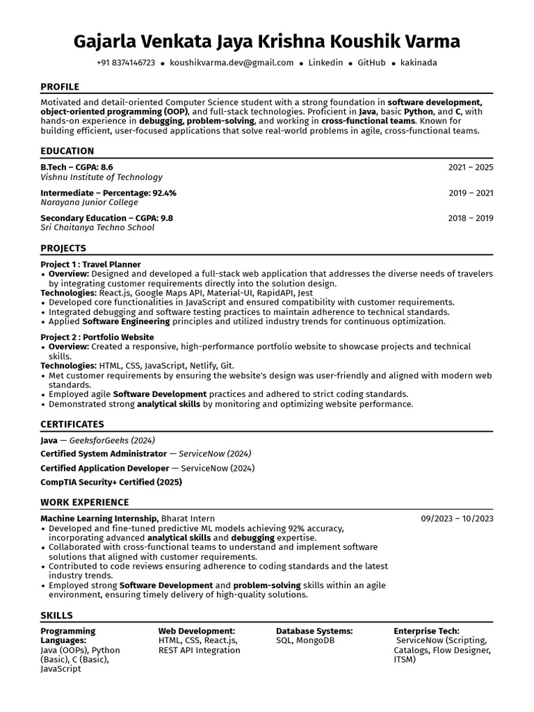 Gajarla Koushik Varma Resume | PDF | Computer Programming | Web Development