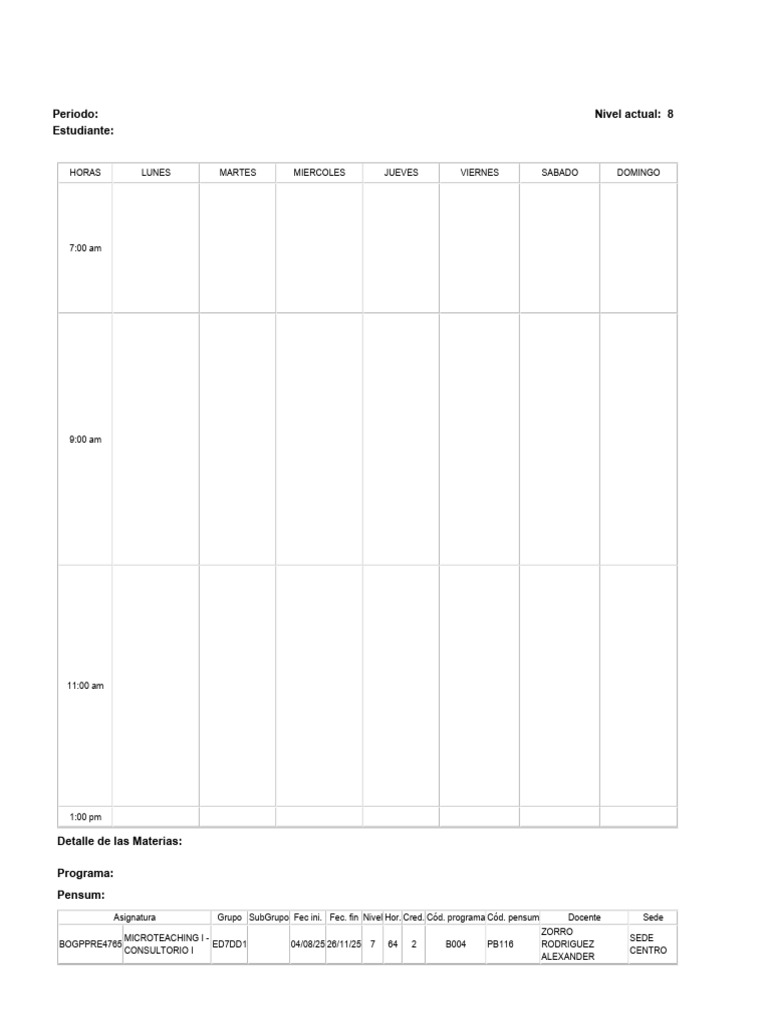 Horario Estudiantil B004 2025 | PDF
