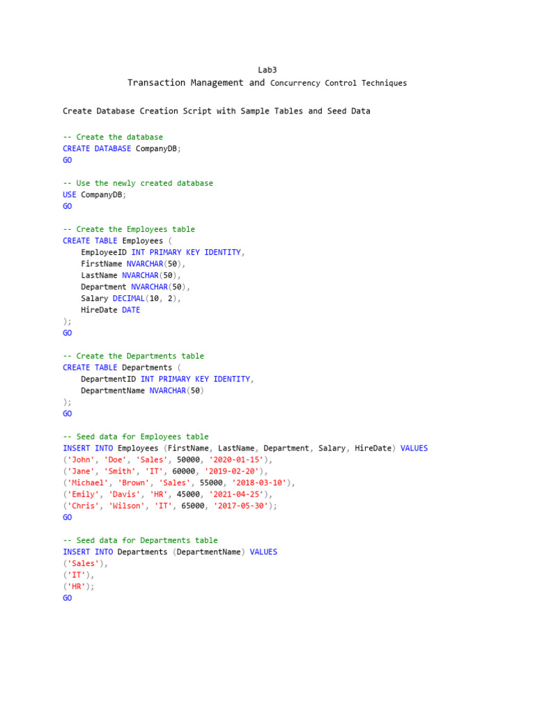Lab3 Transaction Management and Concurrency Control Techniques | PDF | Database Transaction ...