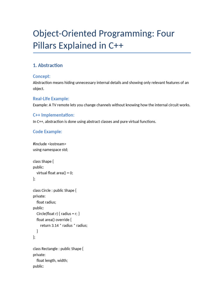 OOP Concepts Detailed With Explanations | PDF | C++ | Object Oriented Programming