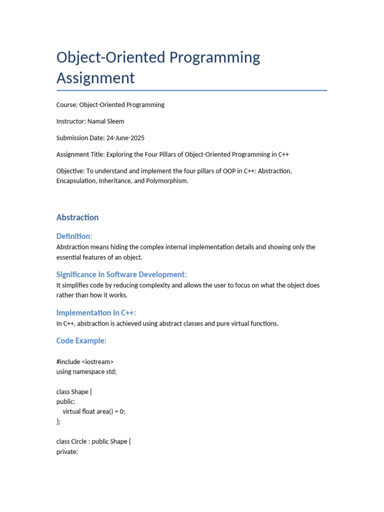 OOP Assignment Four Pillars Final With Explanations | PDF | Class (Computer Programming ...