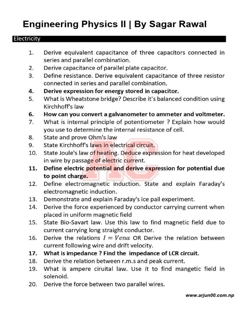 Engineering Physics II Model+Practice Question by Sagar Rawal - (WWW - Arjun00.com - NP) | PDF