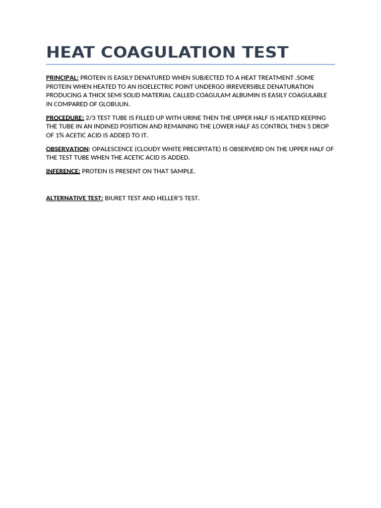 Heat Coagulation Test for Urine Protein | PDF