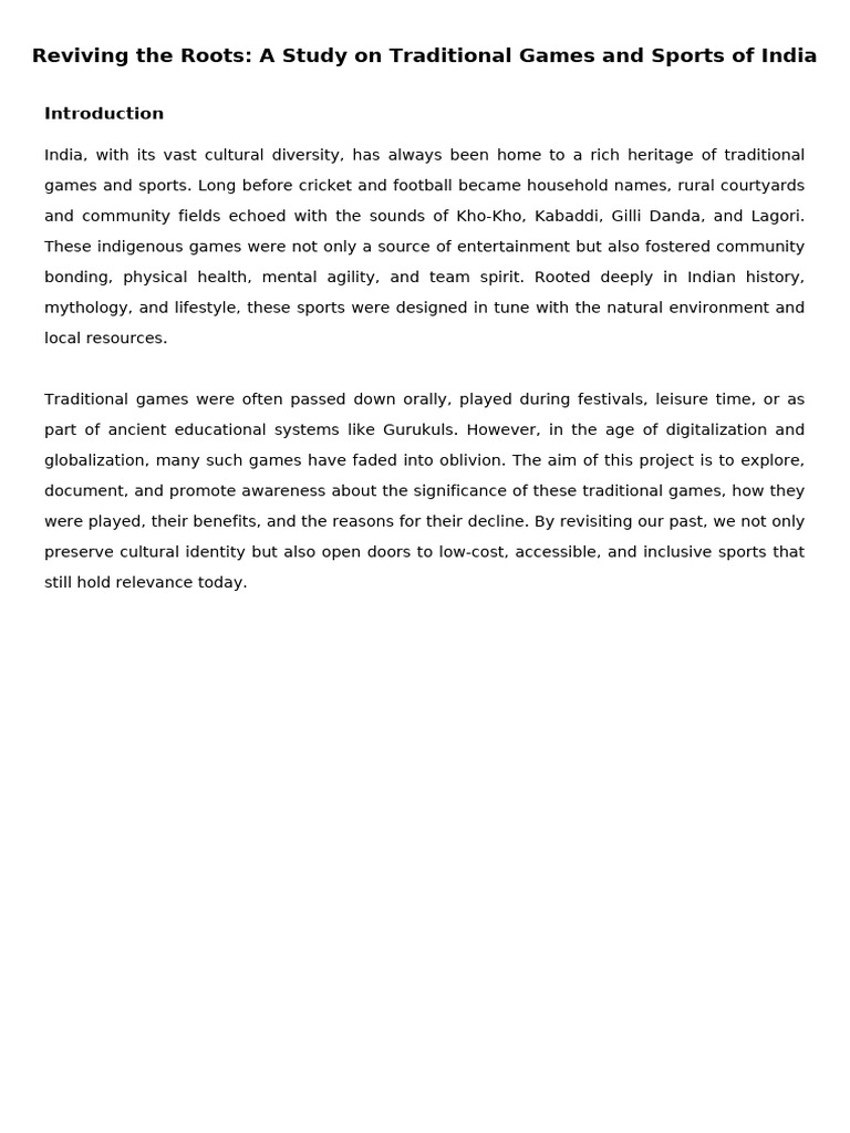 Reviving India's Traditional Games | PDF | Sports