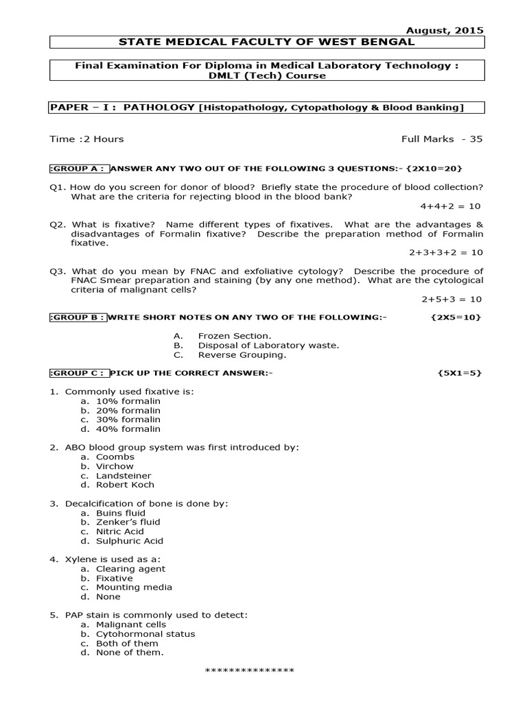 DMLT Exam Papers: Pathology, Microbiology, Biochemistry | PDF ...