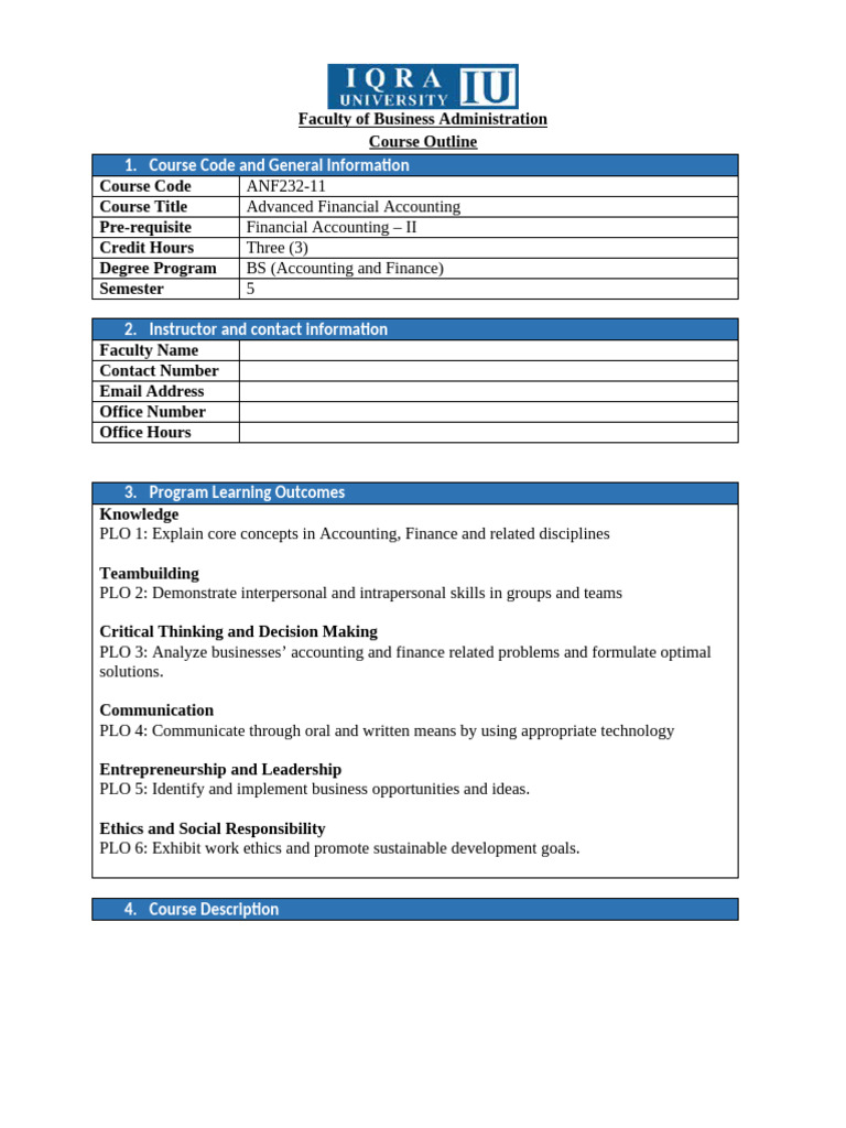 Advance Financial Accounting - Course Outline | PDF | Accounting ...