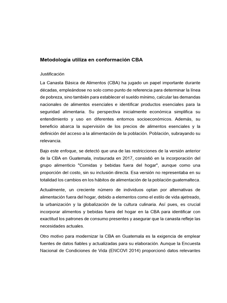 Metodología para Actualizar la CBA en Guatemala | PDF | Costo de la ...