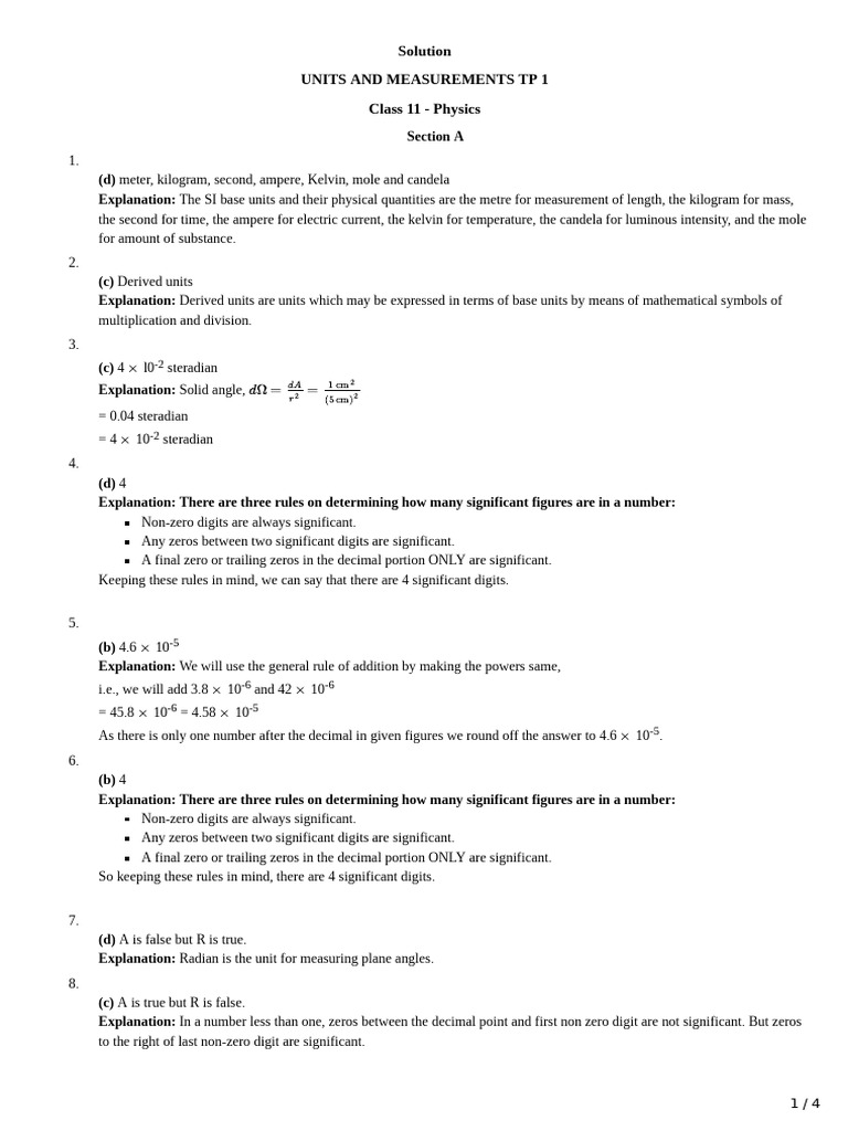 Units and Measurements TP 1 Sol (The International System of Units and Significant Figures ...