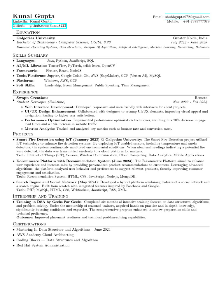 Kunal Resume | PDF | Internet Of Things | User Interface