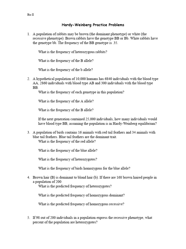 Ac Hardy Weinberg Ws | PDF | Allele | Dominance (Genetics)