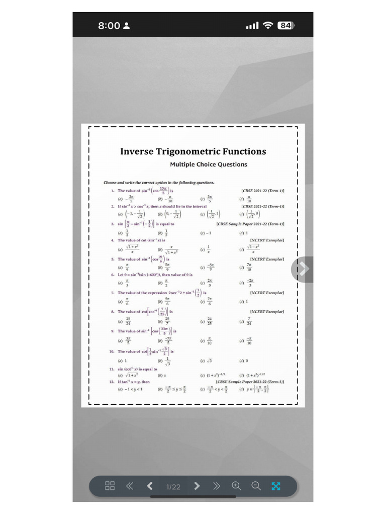 Inverse Trigonometry Pyq | PDF