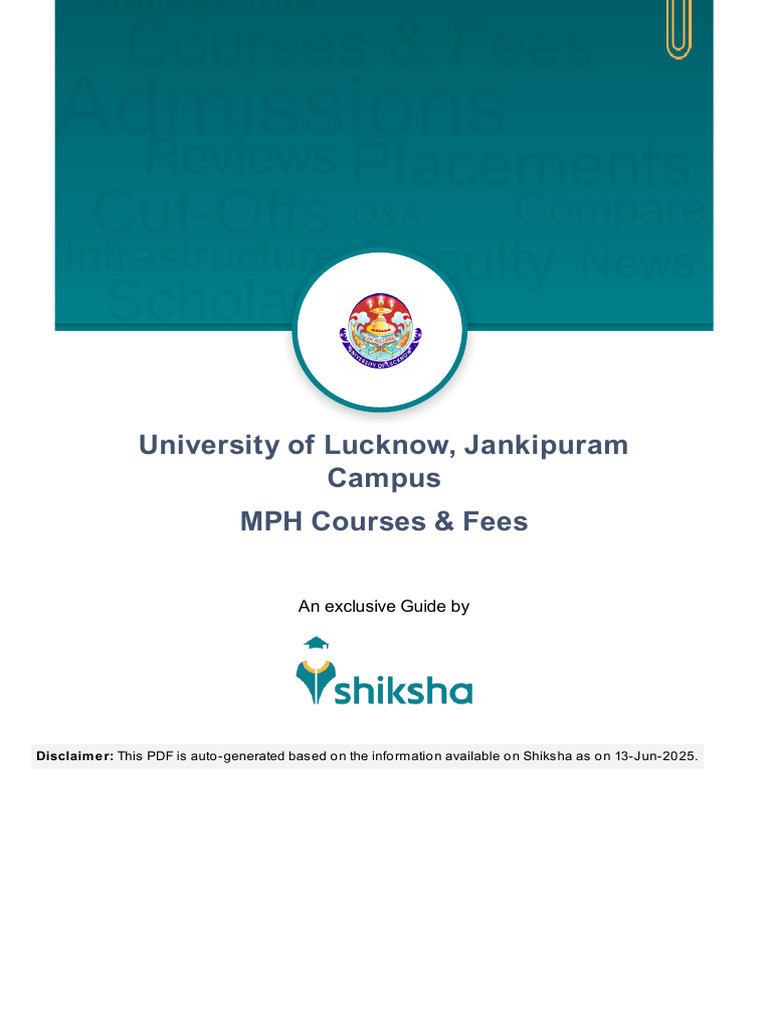 MPH Course Fees at Lucknow University | PDF