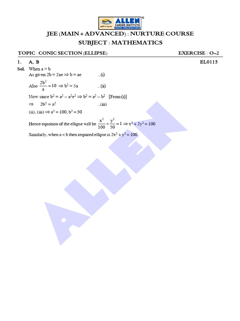 164) Conic Section (Ellipse) - Exercise-O2 Solu @askvilenji | PDF | Differential Geometry ...