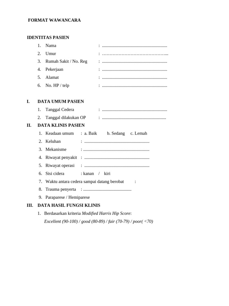 Modified Harris Hip Score | PDF
