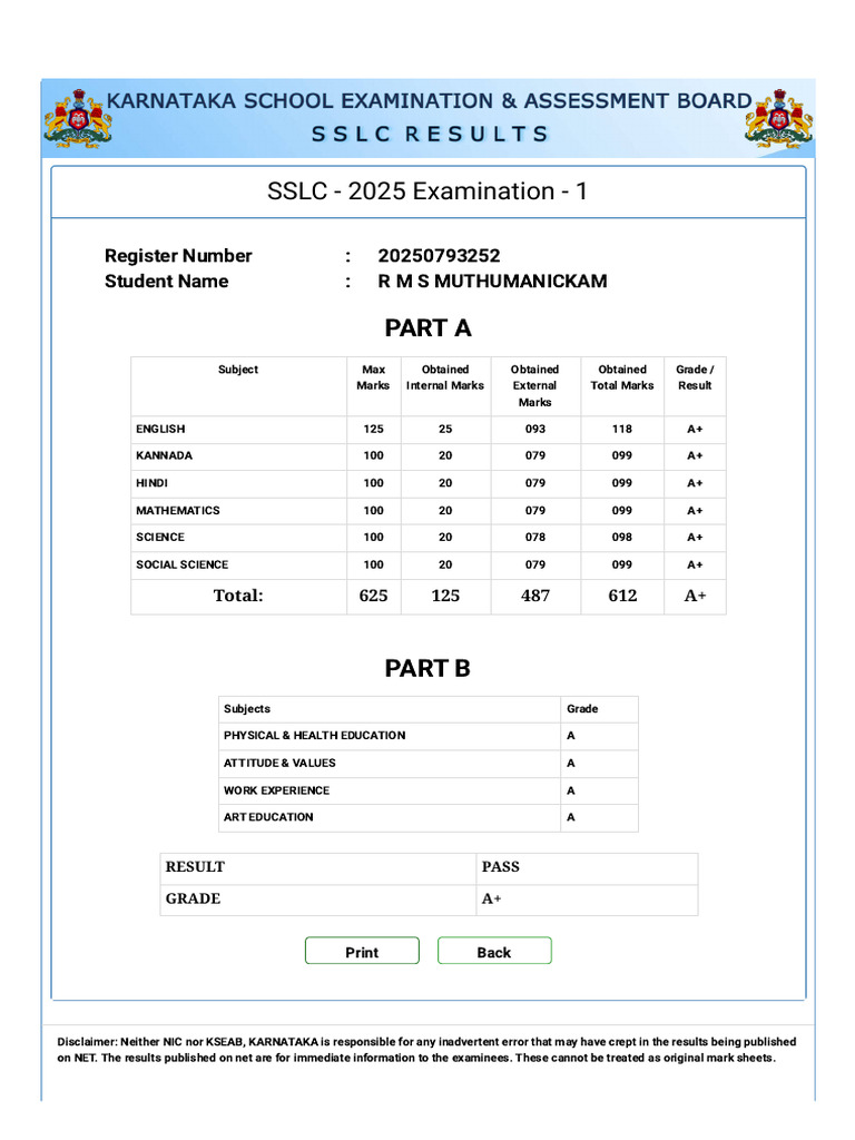 SSLC - 2025 Exam - 1 Result | PDF | Qualifications | Educational ...