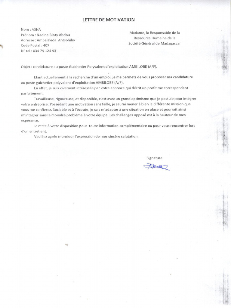 Letre de Motivation | PDF