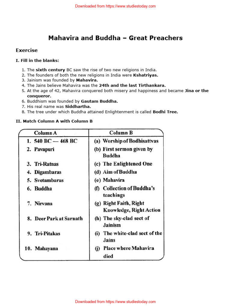 Goyal Brothers Prakashan History Solutions Class 6 Chapter 6 Mahavira and Buddha Great Preachers ...