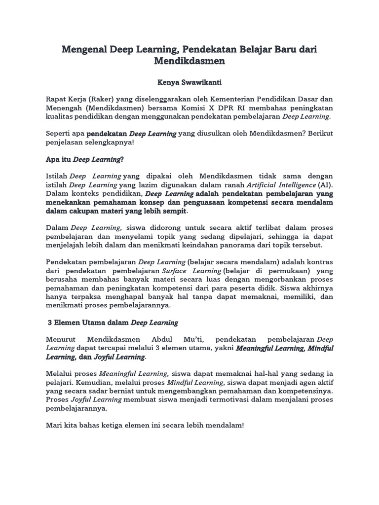 Pendekatan Deep Learning dalam Pendidikan | PDF