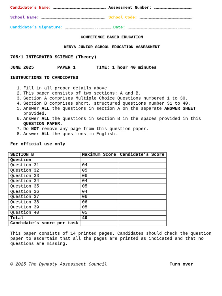 Grade 7 Integrated Science Assessment | PDF | Ph | Mixture