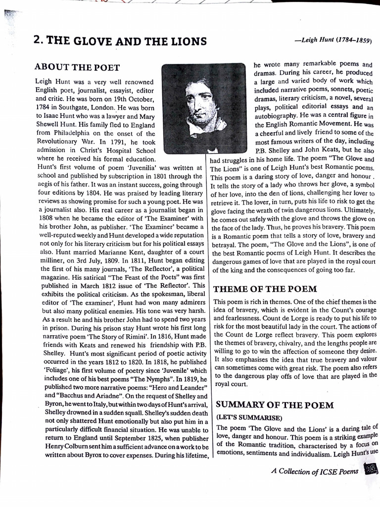 Grade 10, English, The Glove and The Lions | PDF | Writing | Poetry