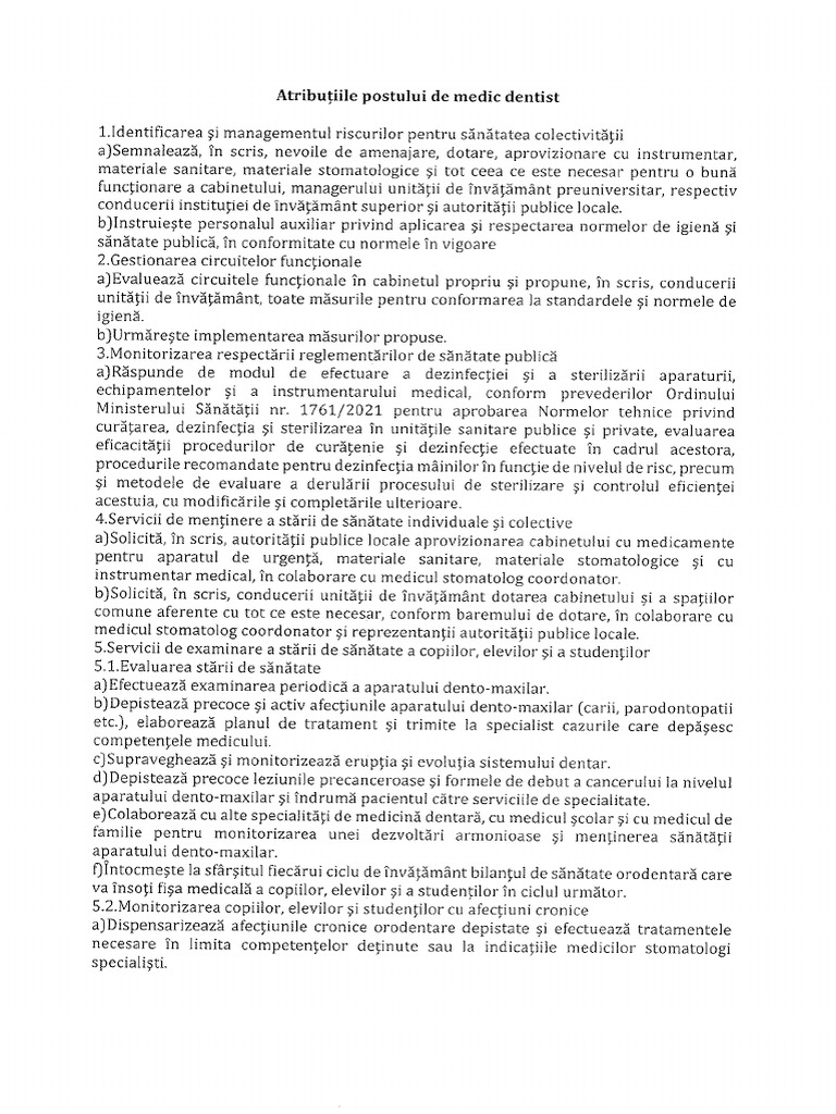 Atributii Post Medic Dentist - W | PDF