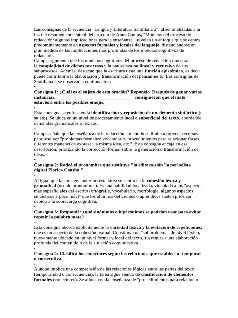 Análisis De Secuencia Didáctica Desde Camps Pdf Léxico Asunto