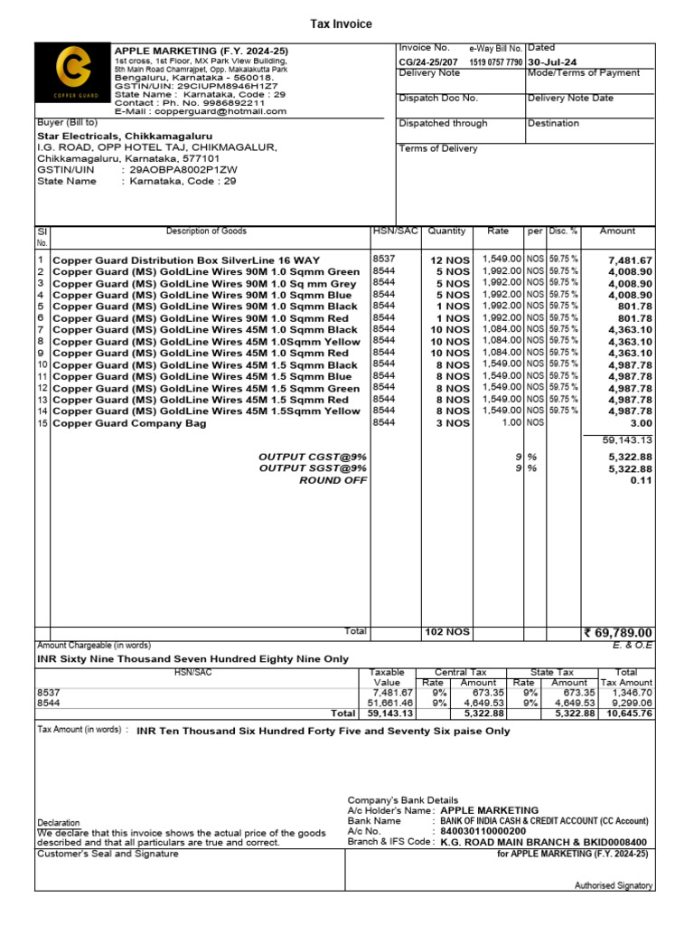 STAR Ele Bill Copy - 30.07.24 | PDF | Payments | Taxes