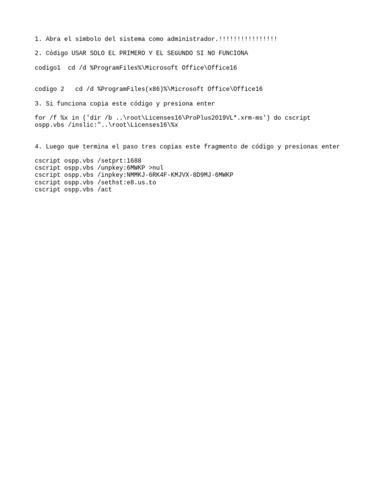 Códigos para activar Word 2019 | PDF