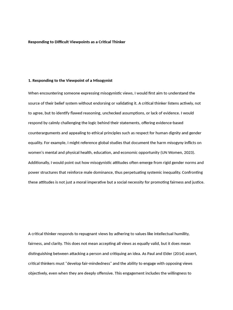 Responding To Difficult Viewpoints As A Critical Thinker | PDF ...