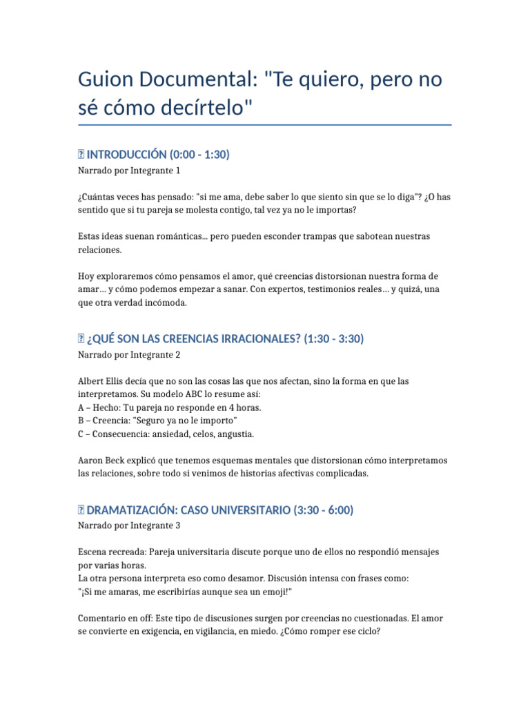 Guion Documental Creencias Irracionales Parejas | PDF | Amor | Terapia racional de ...