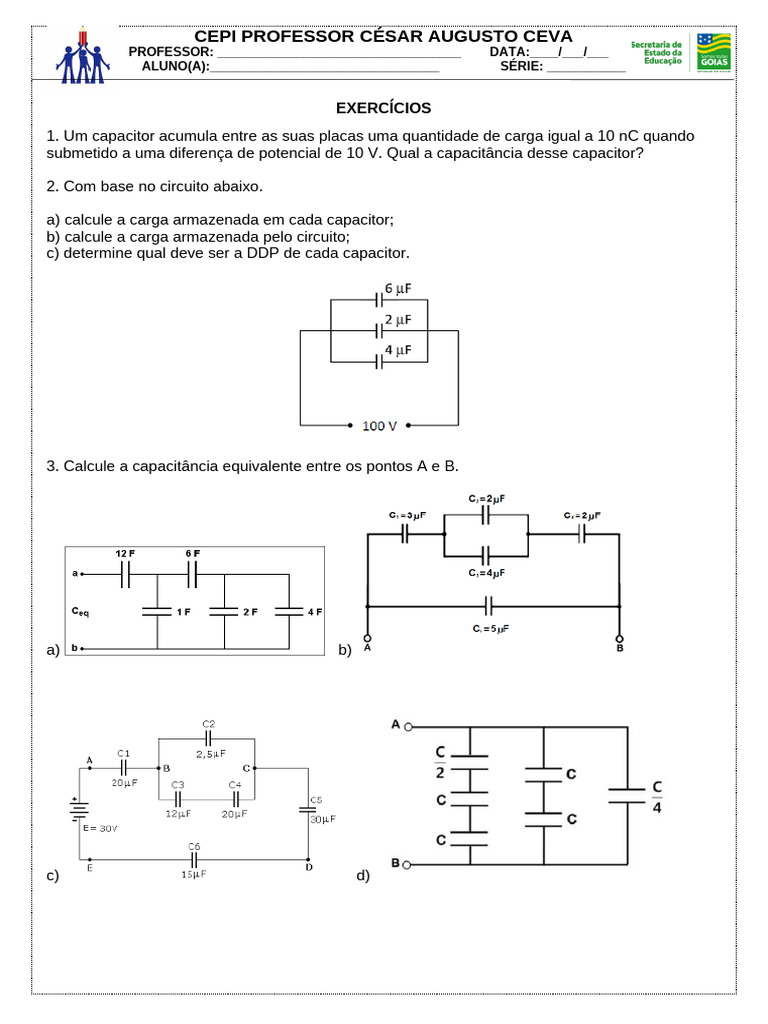 Exercícios sobre Capacitores | PDF