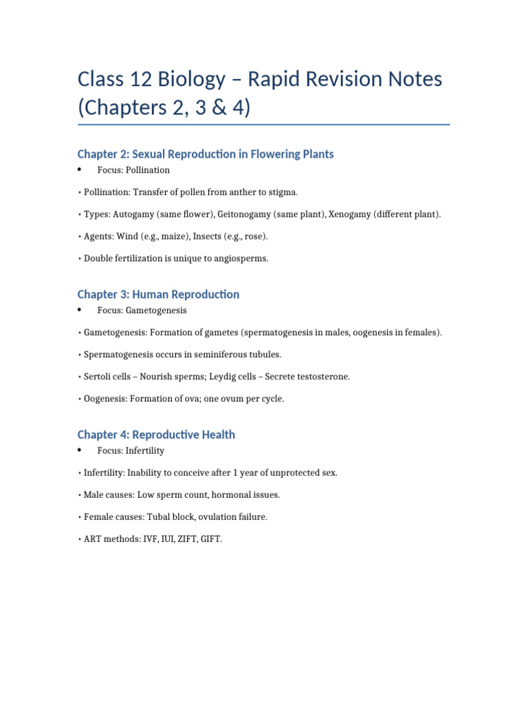 Class 12 Biology Revision CH 2 3 4 | PDF