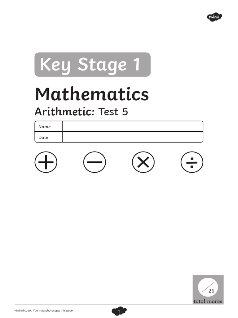 Key Stage 1 Arithmetic Test 5 | PDF | Mathematics