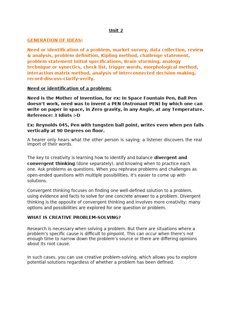 Creative Thinking Unit 2 Refined | PDF | Creativity | Brainstorming
