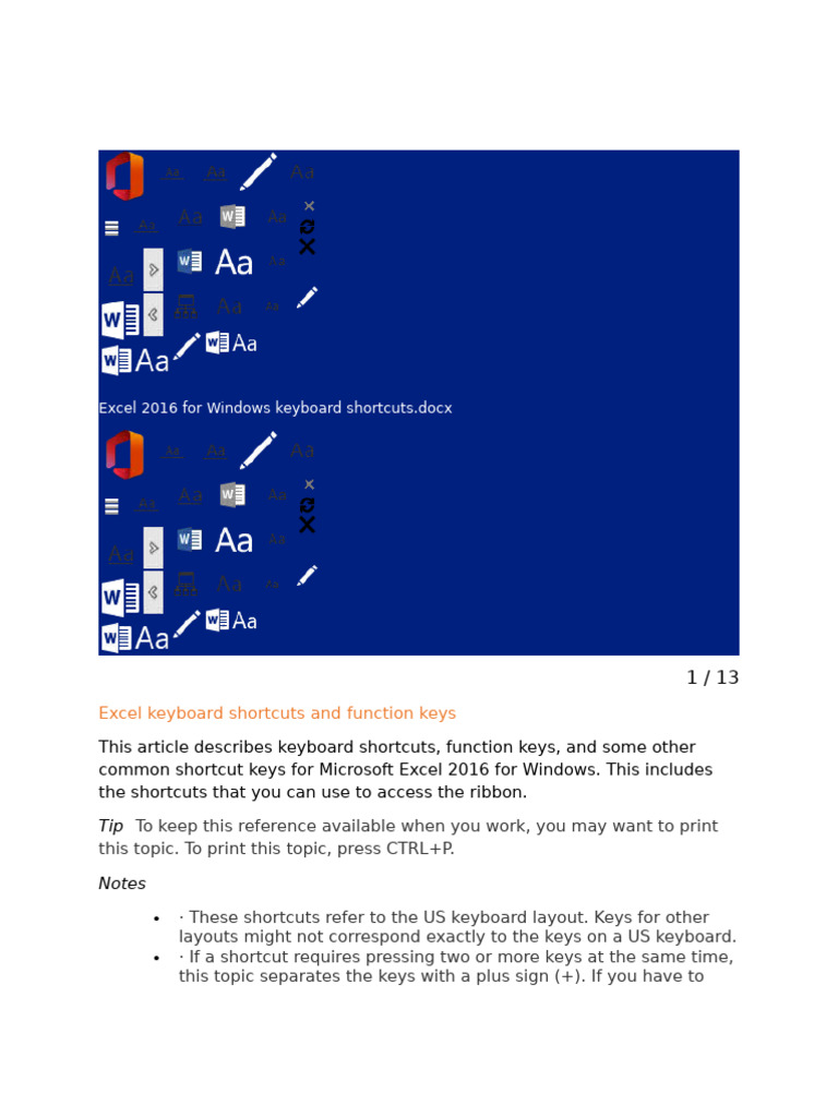 Excel Shortcut Keys | PDF | Microsoft Excel | Visual Basic For Applications