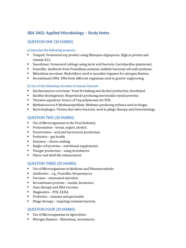 SBA3402 Applied Microbiology Study Notes | PDF