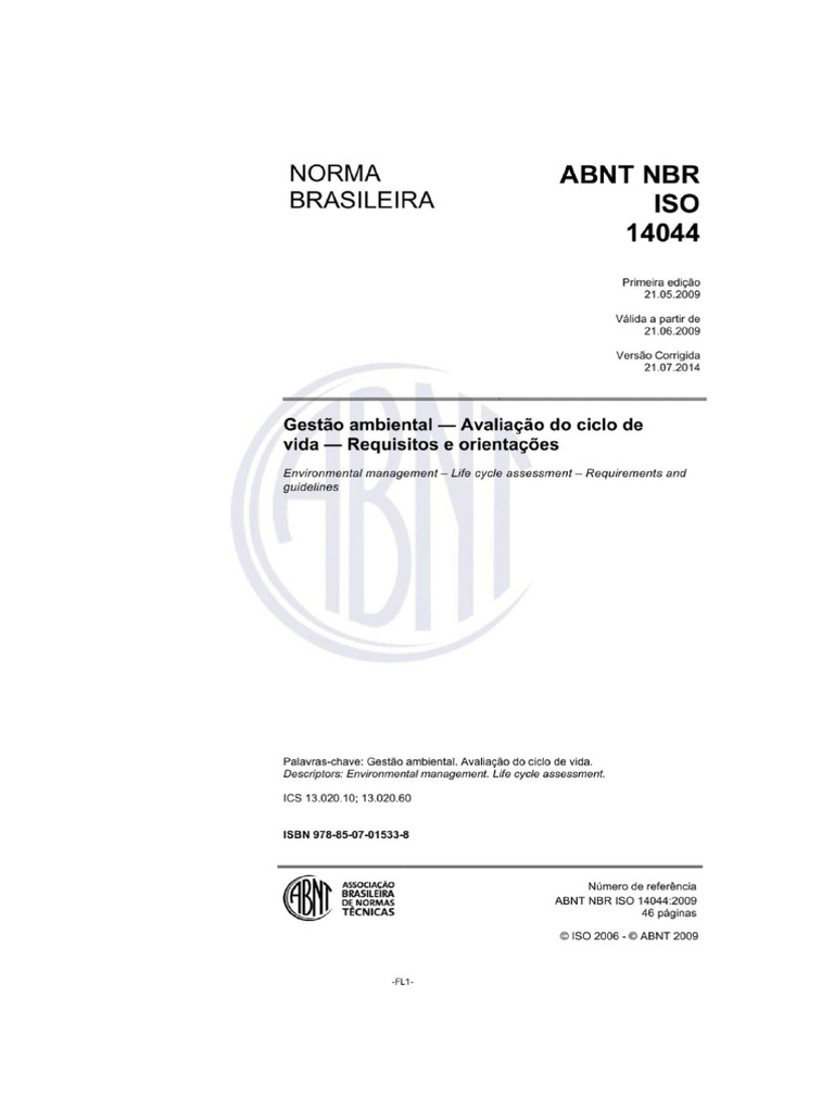 ISO 14044 de 05.2009 - Gestão Ambiental - Avali | PDF