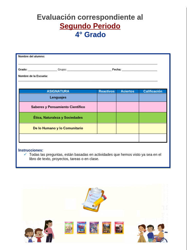 Evaluación Segundo Periodo 4° Grado | PDF | Inclusión (Educación ...