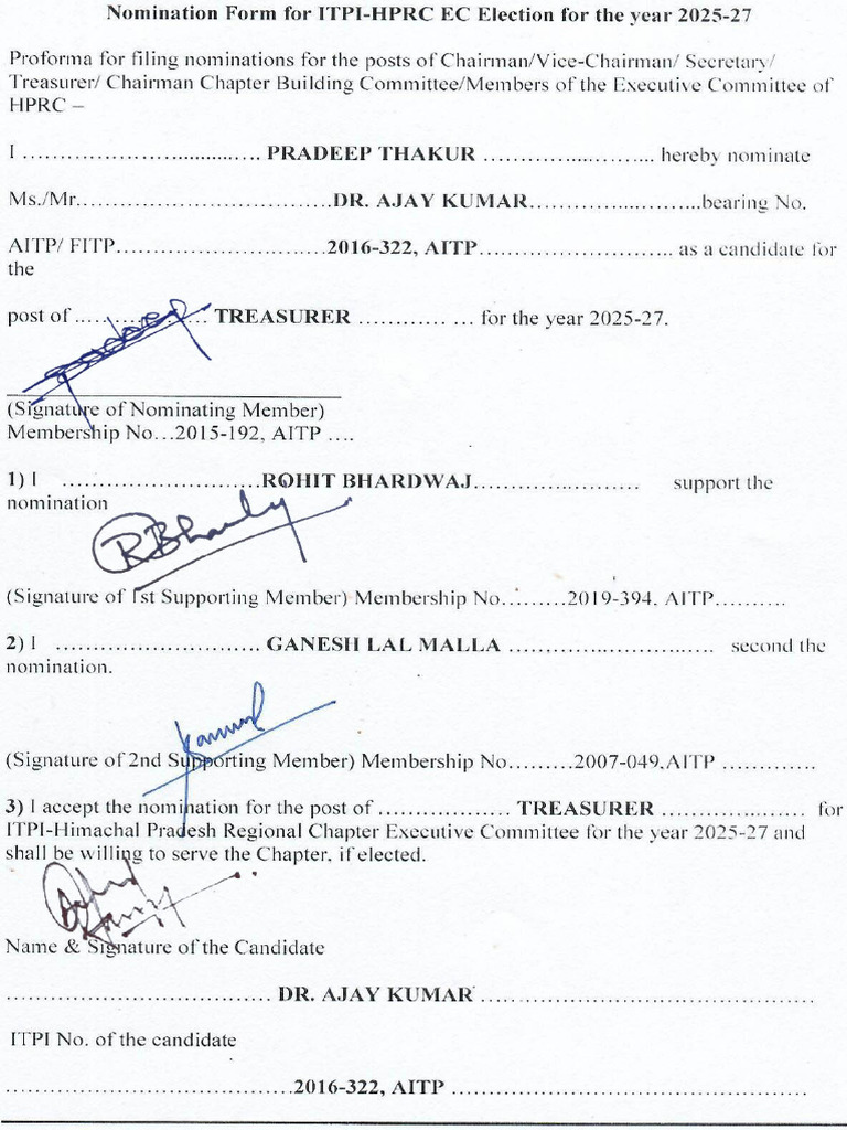 Nomination Treasurer | PDF