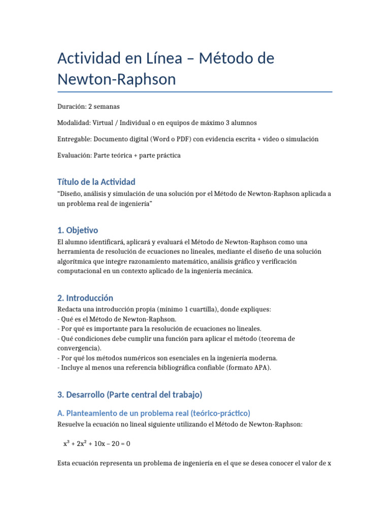 Actividad Metodo Newton Raphson | PDF | Ecuaciones | Sistema no lineal