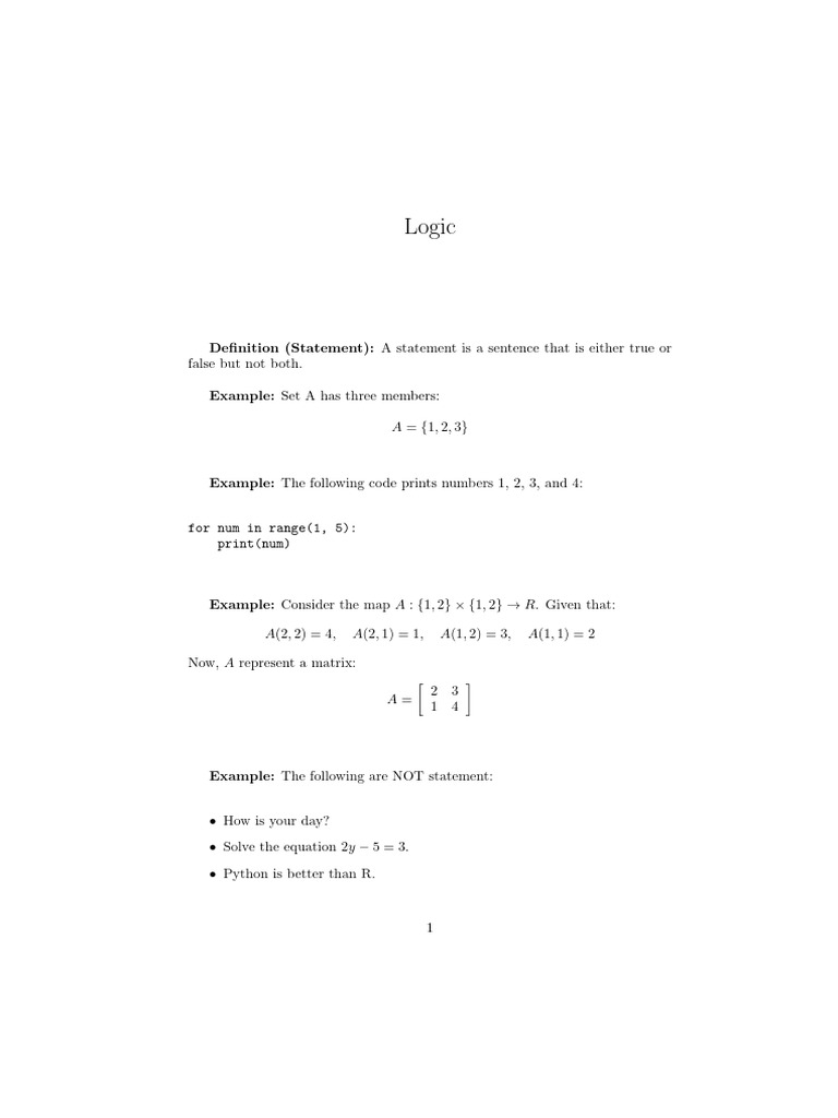 Logic Mathematical Statements Note-1 | PDF