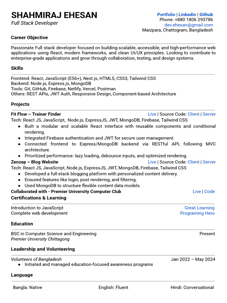 Ehsan - Resume - FS | PDF | Software Engineering | Computing