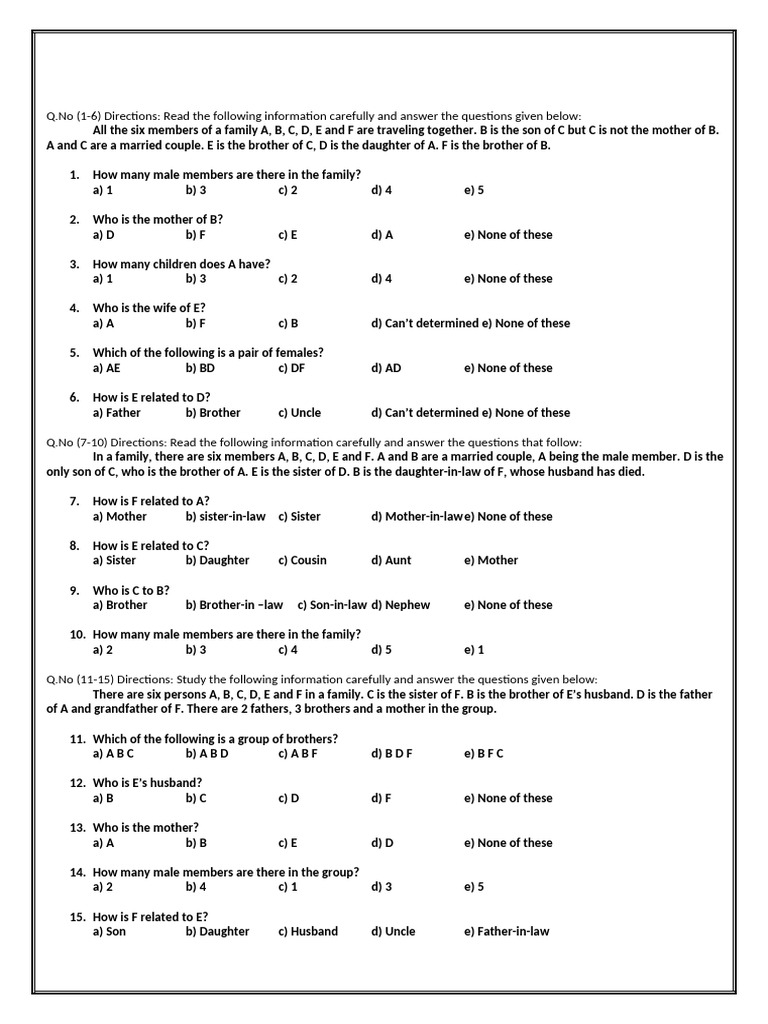 Blood Relation Puzzle Questions | PDF | Social Institutions | Kinship ...