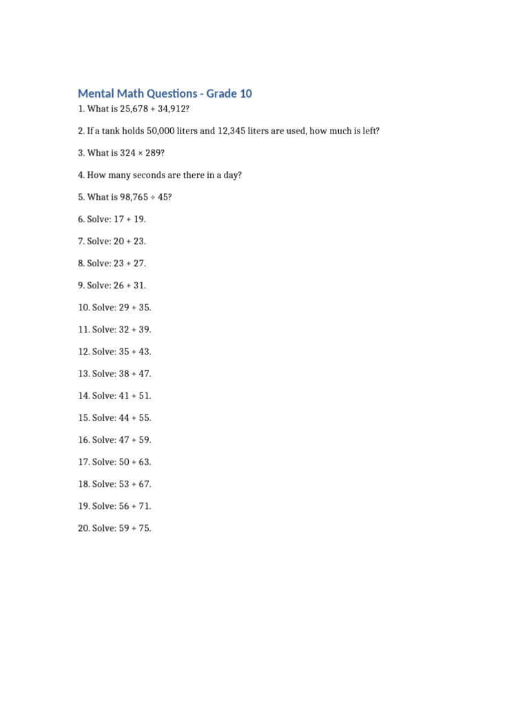 Mental Math Grade 10 Expanded | PDF